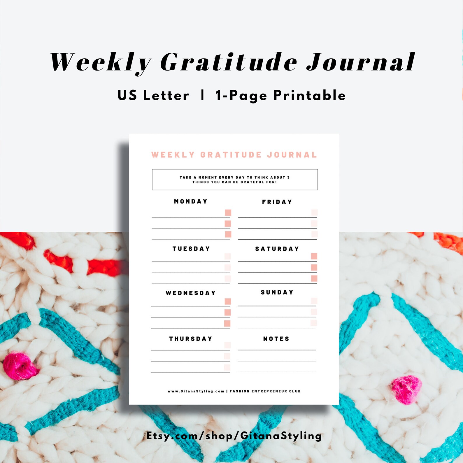 Weekly Gratitude Journal, Gratitude Journal Printable, Weekly Planner ...