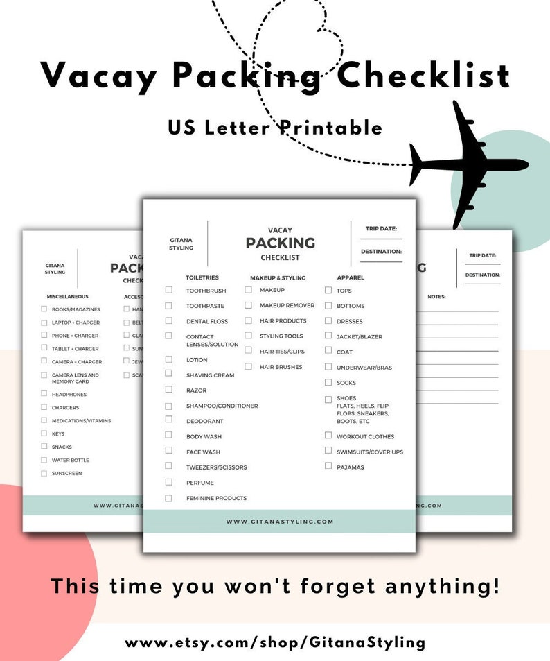 Vacay Packing Checklist | Vacation Planner Printable | Checklist ...