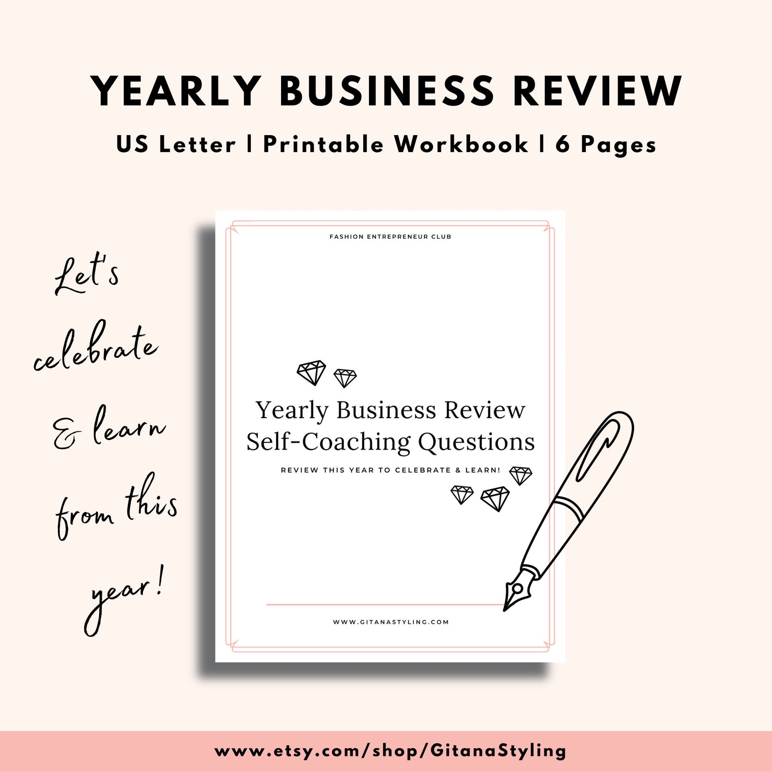 Yearly Business Review | Yearly Review Printable Workbook | US Letter ...