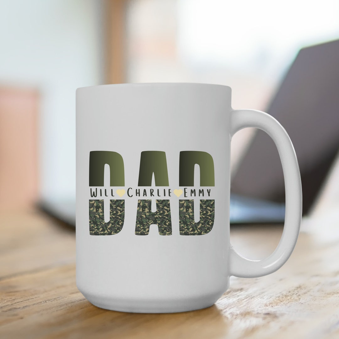 Personalized Dad Coffee Mug Gift With Kids Names, Bonus Dad Cup, Dad ...