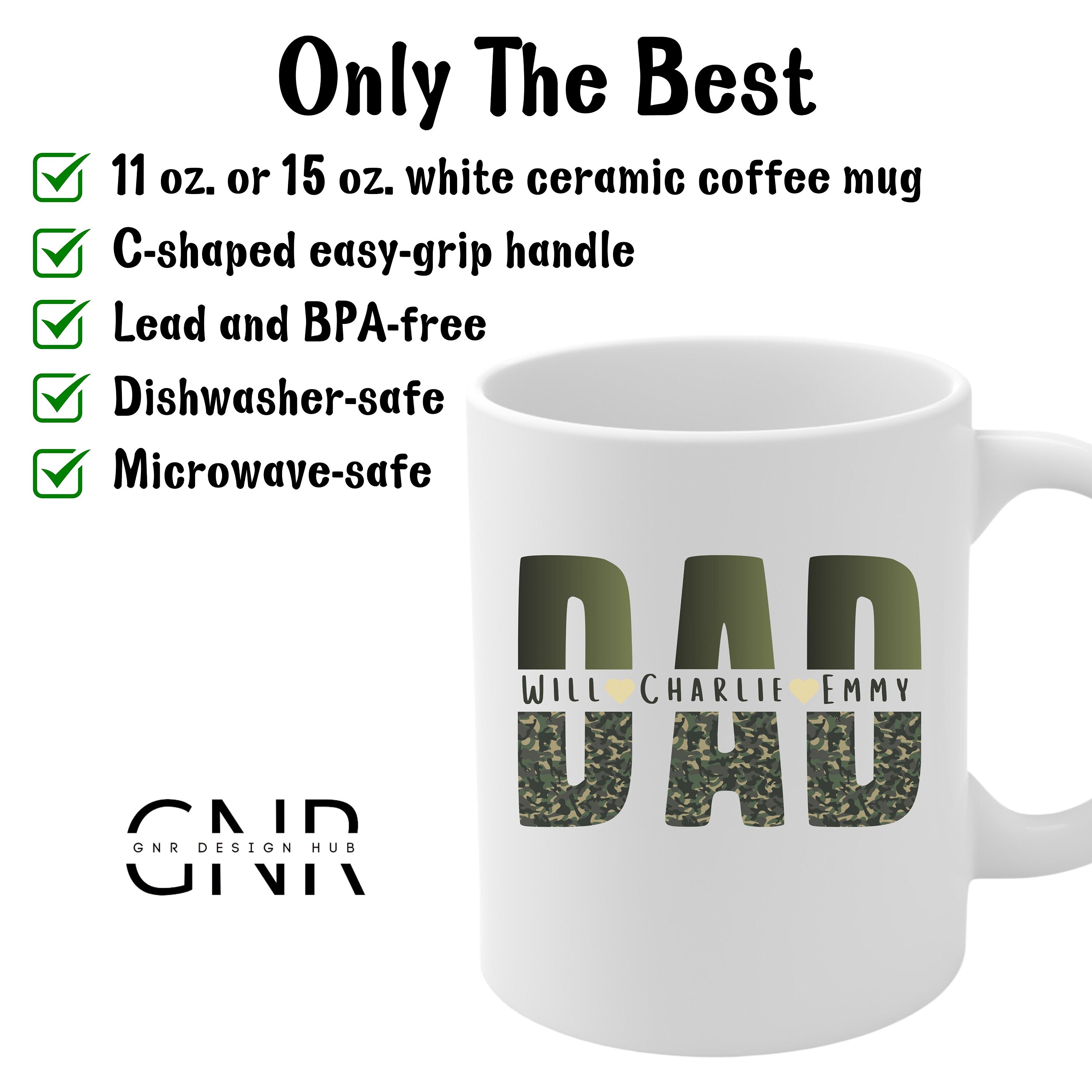 Personalized Dad Coffee Mug Gift With Kids Names, Bonus Dad Cup, Dad ...