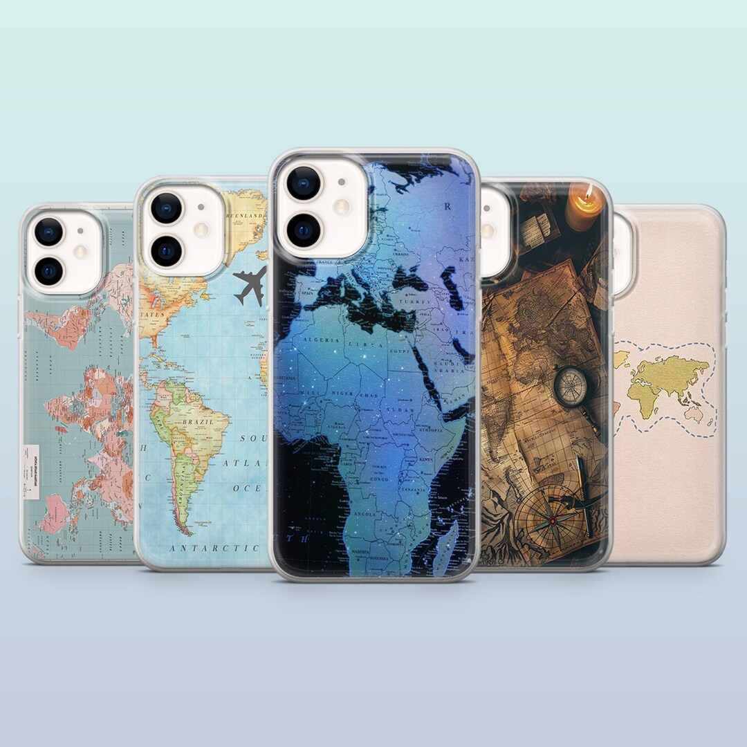 World Map Phone Case Travel Geography Cover for iPhone 16,15,14,13,12 ...