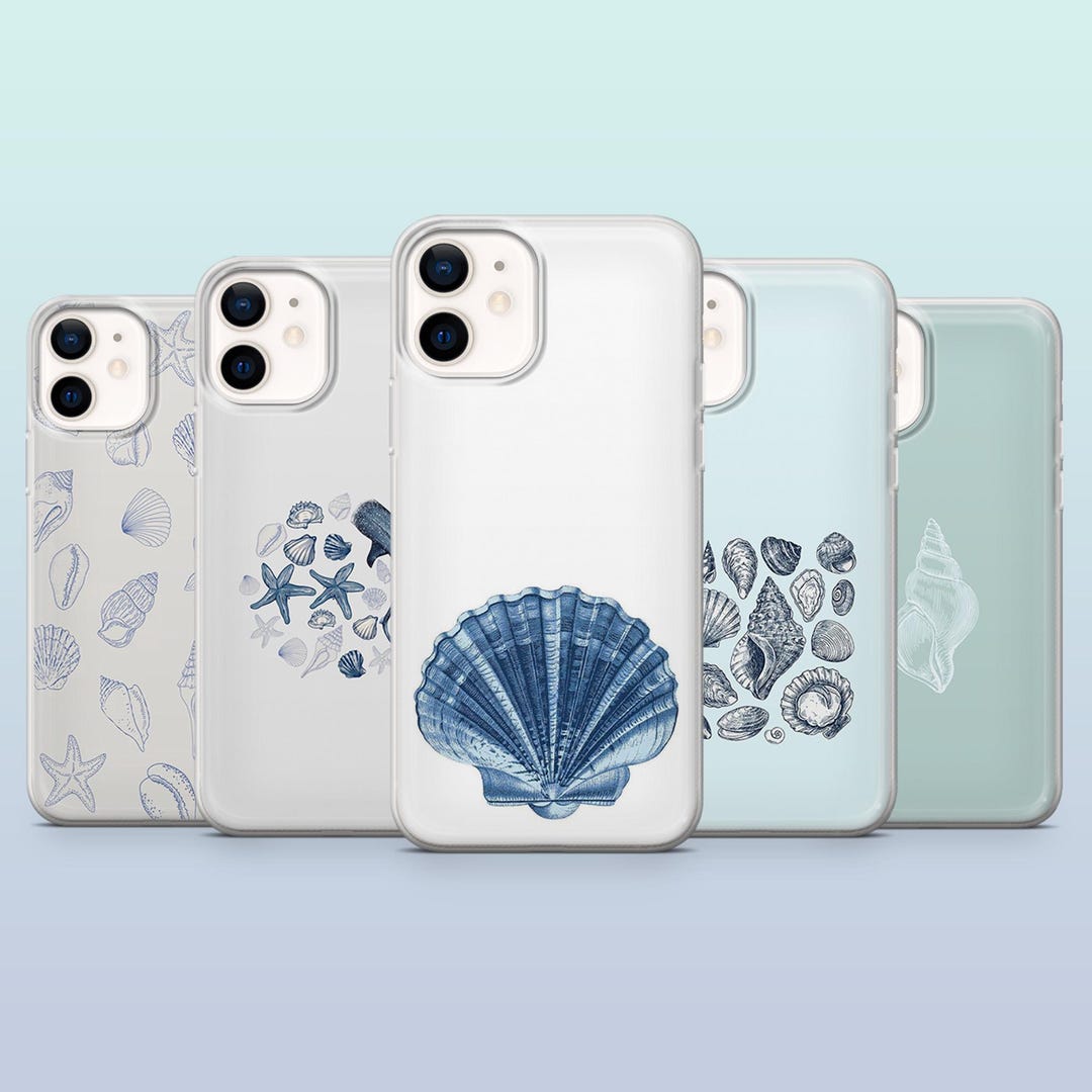 Sea Shell Phone Case Ocean Blue Nautical Cover for iPhone 16, 15, 14 ...
