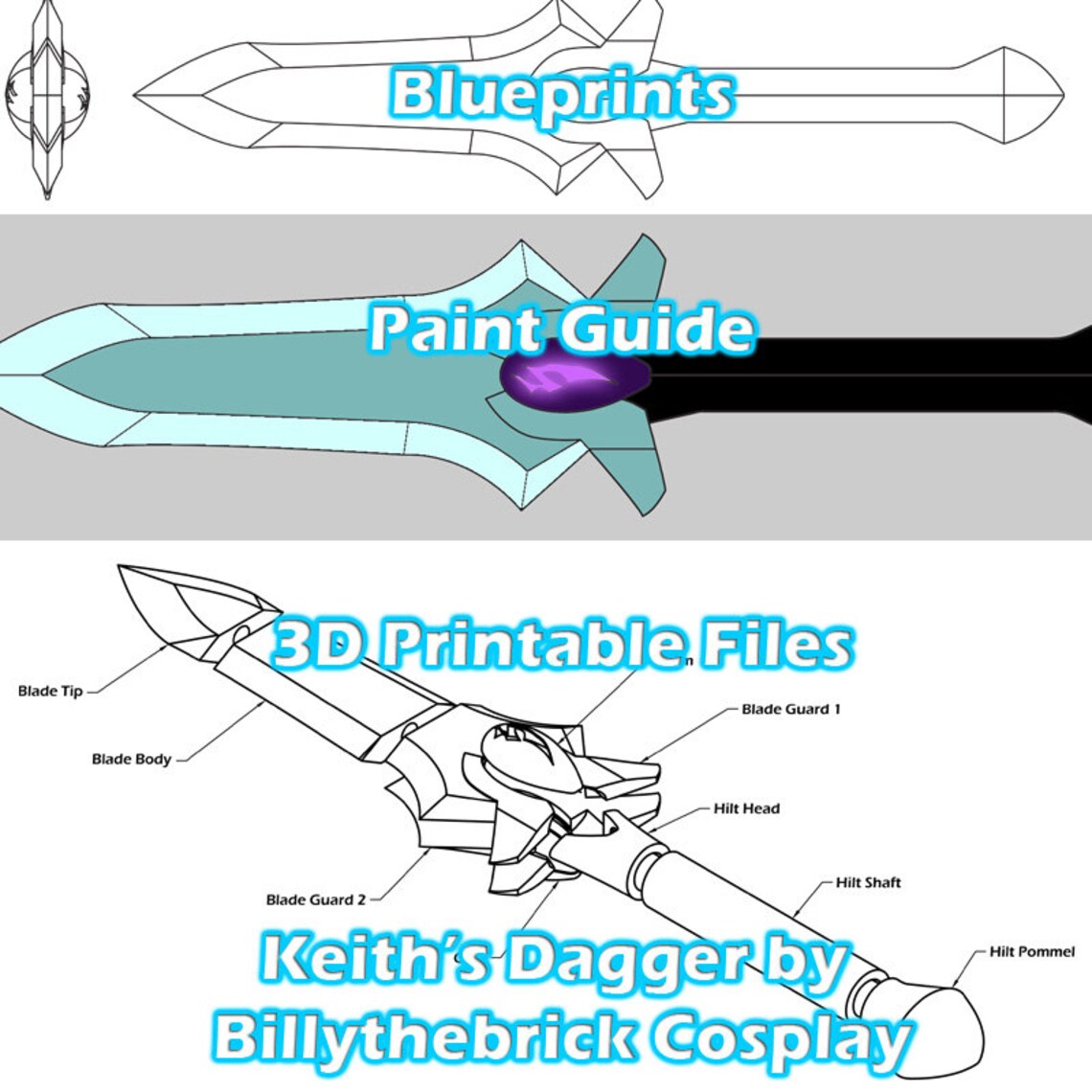 Voltron Prop Keith Galra Dagger for Cosplay - Blueprints - Etsy