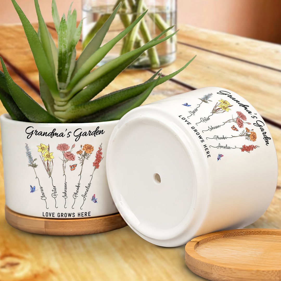Personalized Birth Month Flowers Grandma Plant Pot, Custom Grandma's ...