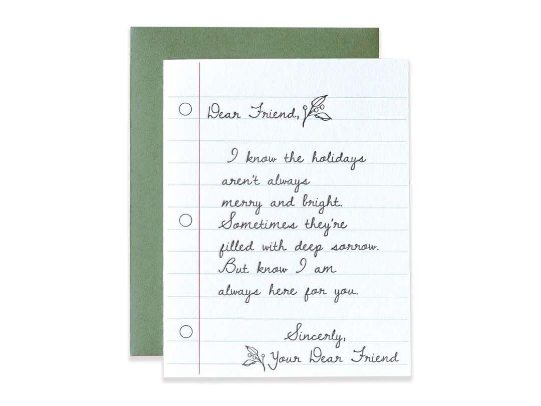 Christmas Letter to Friend Letterpress Card | Sympathy Card - Etsy