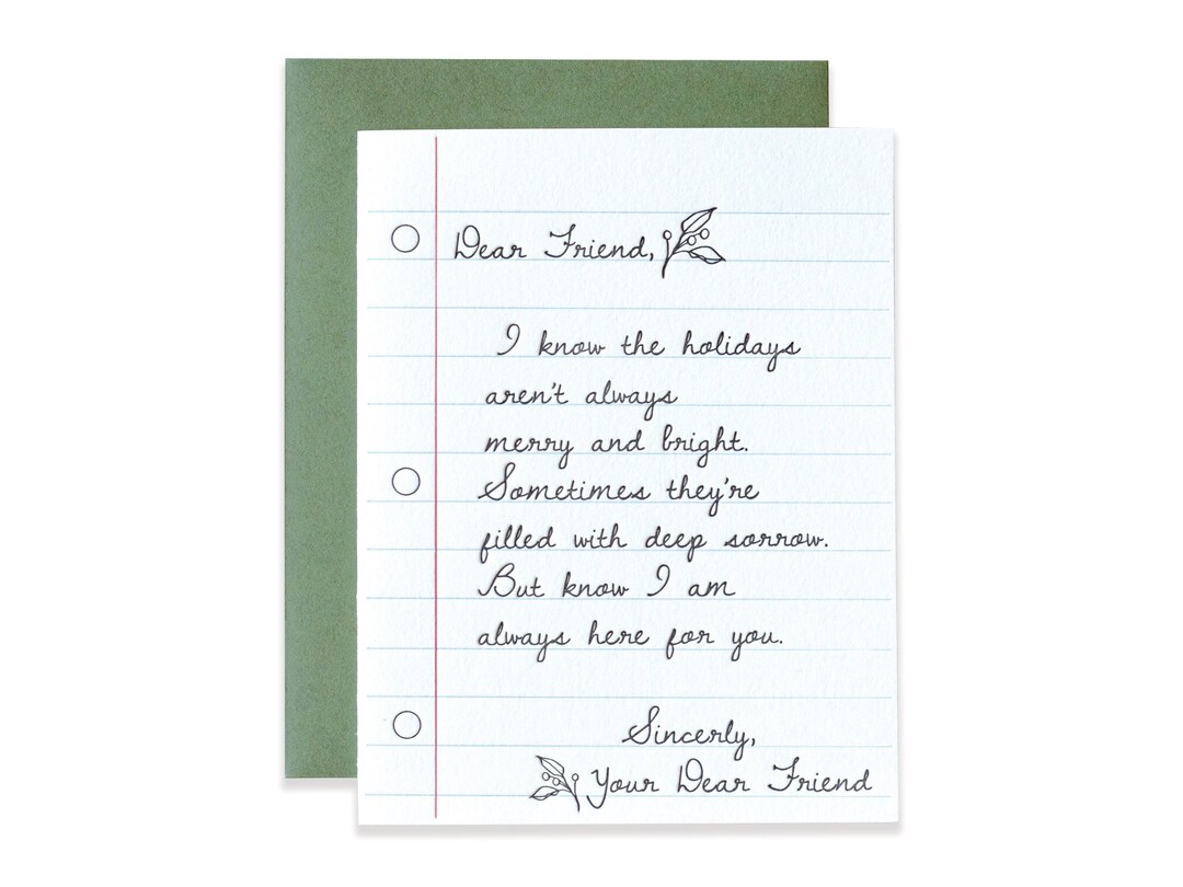 Christmas Letter To Friend Letterpress Card Sympathy Card Etsy