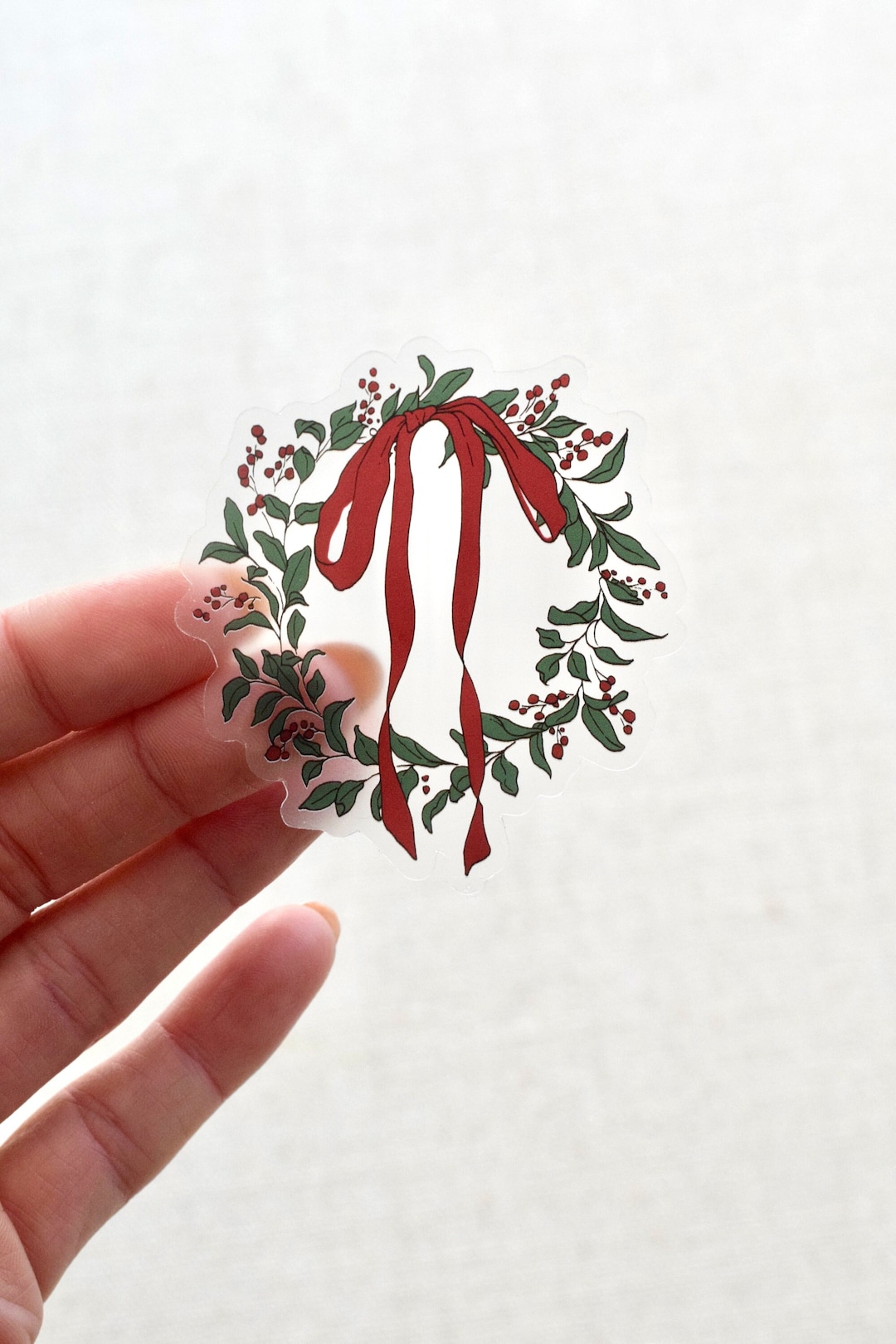 Christmas Wreath Sticker | Clear Vinyl Sticker | Laptop Sticker | Water ...