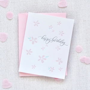 Letterpress Floral Birthday Card | Pink Blossom Greeting Card - Etsy