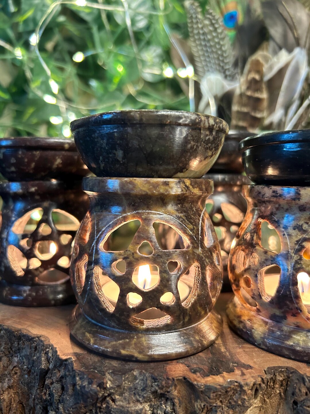 Pentacle Oil Burner/ Pentagram/ Soapstone Oil Burner/ Aromatherapy ...