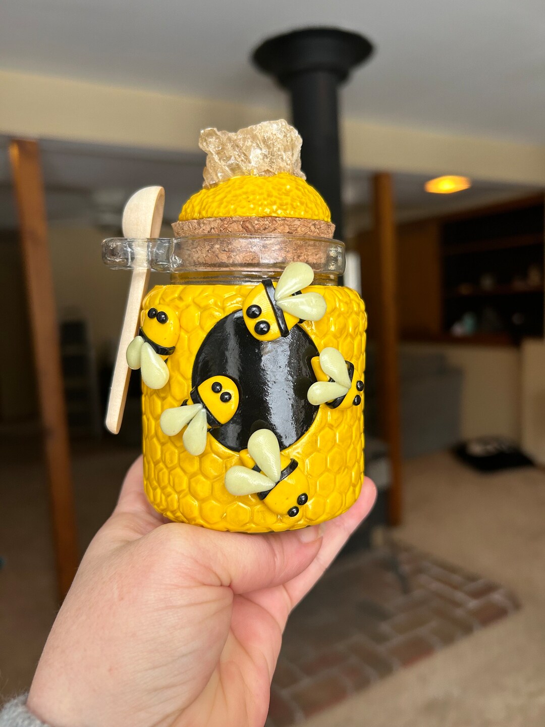 Bee Honey Jar/ Honey Bee Jar/ Clay Art/ Honey Comb/ Bee Hive/ Bee Gift ...