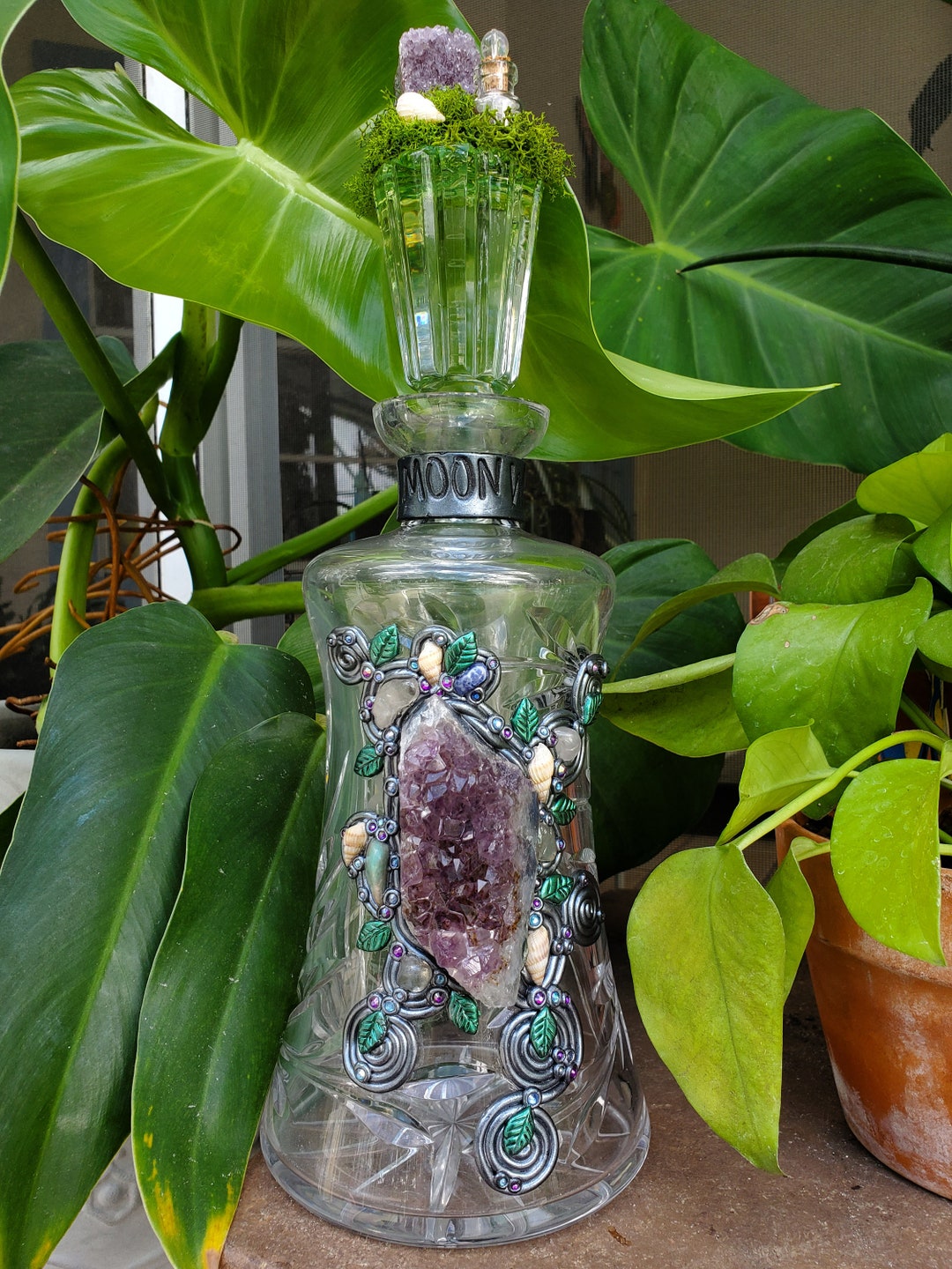 Vintage Crystal Decanter Moon Water Jar With Amethyst/ Antique ...