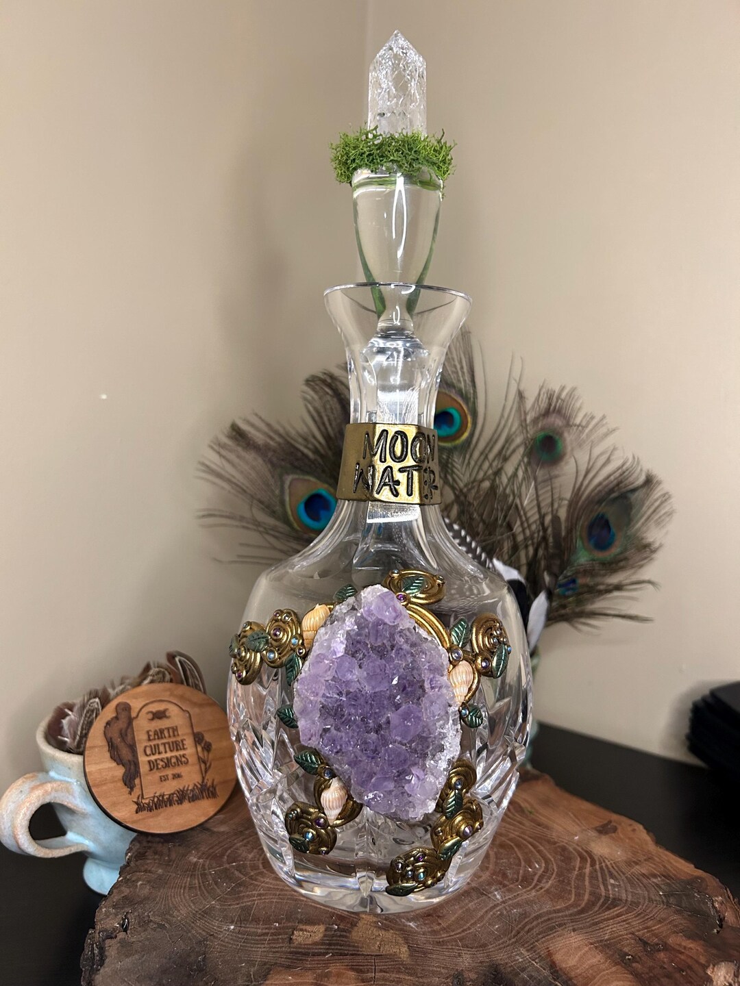 Amethyst Moon Water Jar/ Upcycled Vintage Crystal Glass Decanter ...