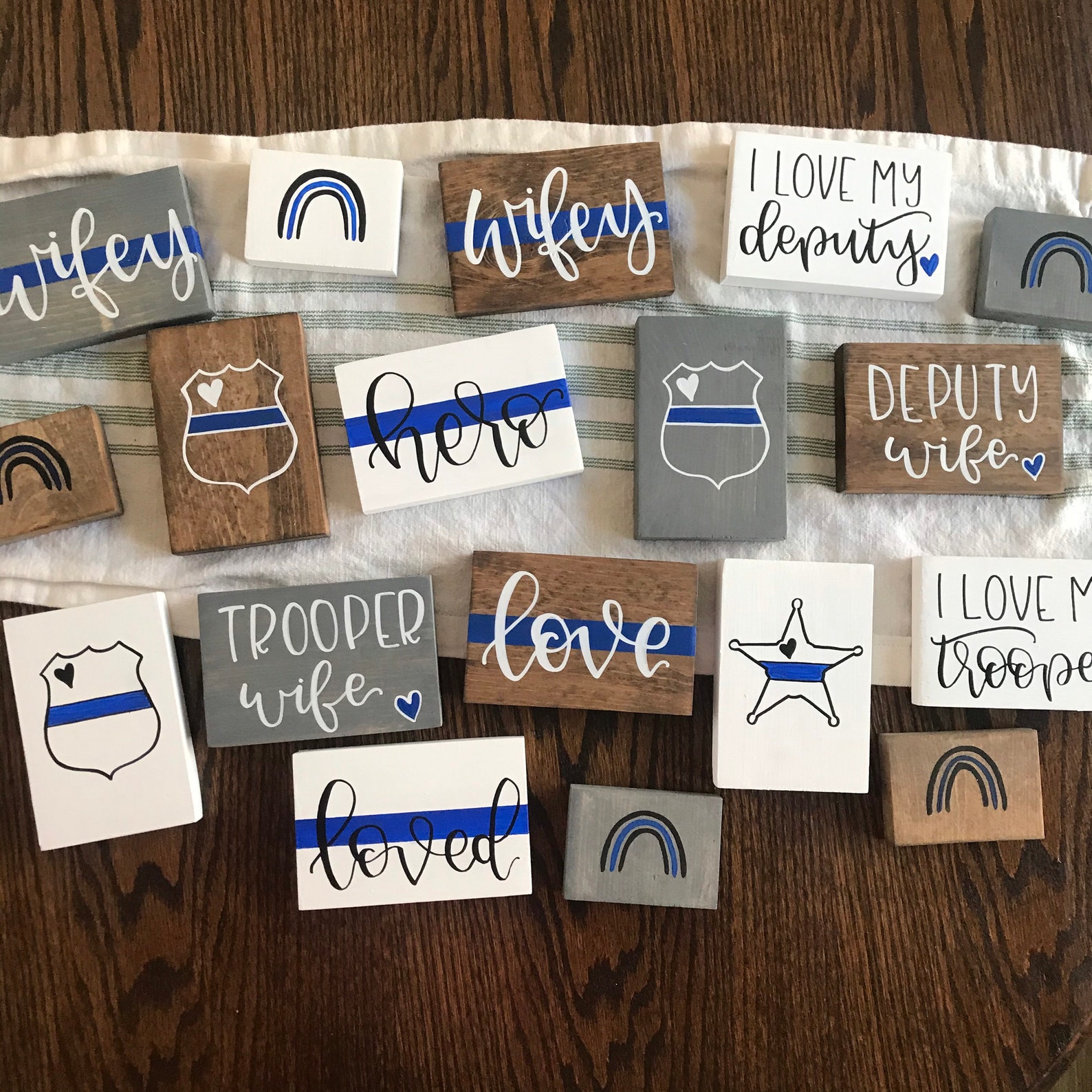 Thin Blue Line Mini Wood Blocks Love My Trooper Love My - Etsy