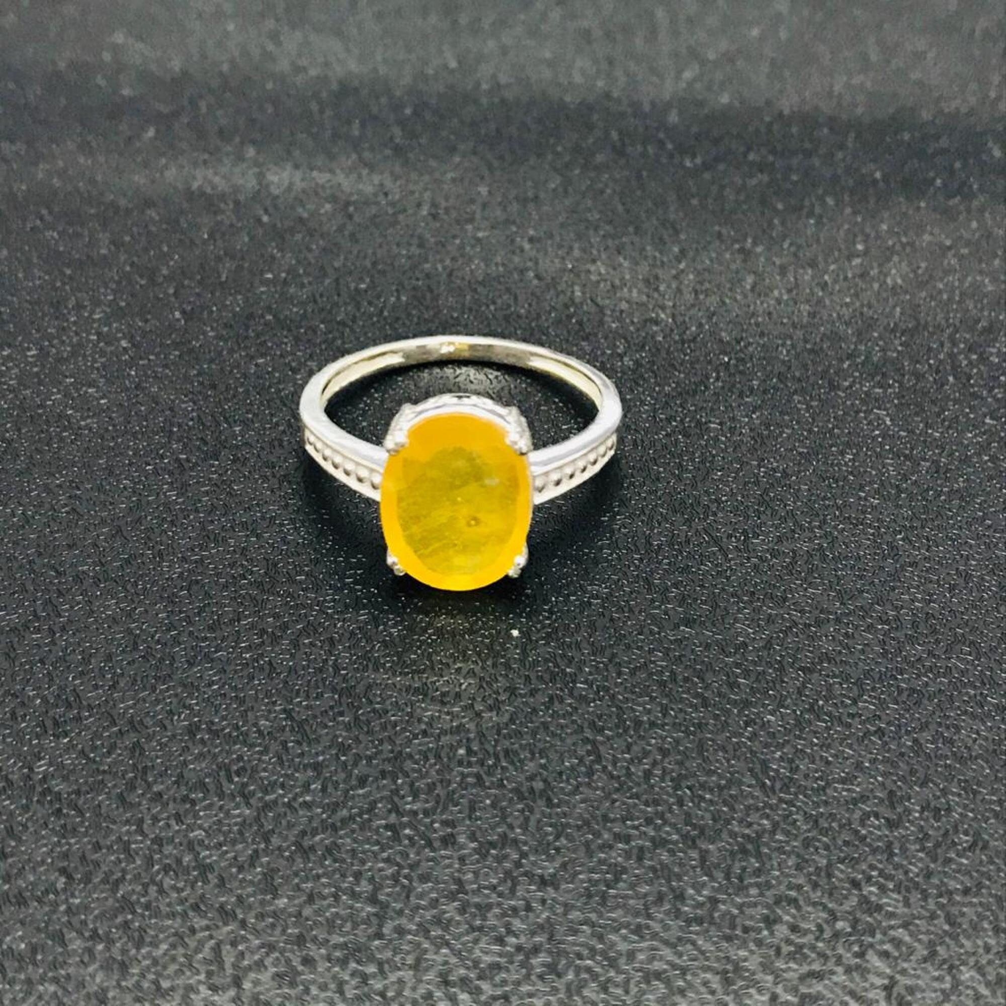 Yellow Sapphire Silver Ring Solitaire RingOval natural yellow | Etsy