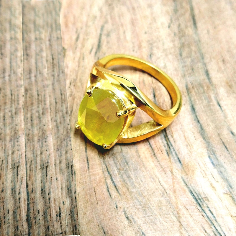 Gold Pukhraj Stone Ring - Etsy