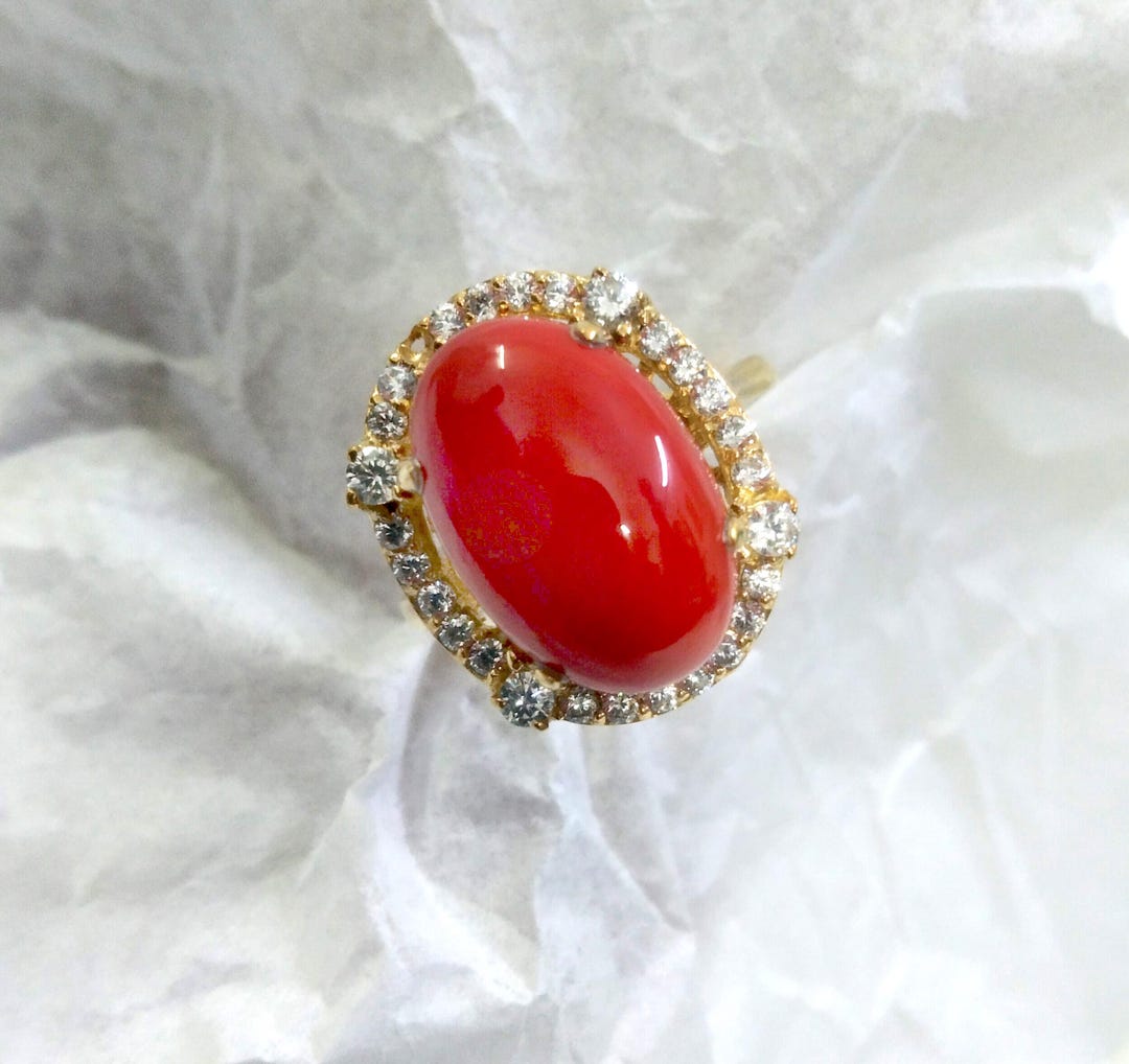 Certified Red Coral Ring, 925 Sterling Silver Rings, Oval Coral Ring ...
