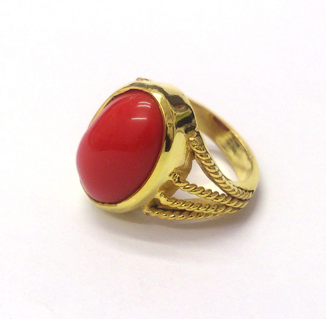 Certified Red Coral/moonga 4.00 - 11.00 Ct. Gemstone Unisex Ring in ...