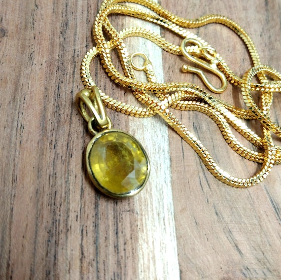 Natural Yellow Sapphire Necklace Pukhraj Gemstone 4.00 Ct Panchdhatu gold Plated Astrological Pendant Good Vibes Necklace Etsy