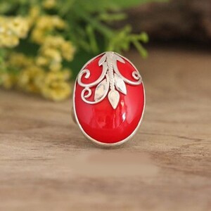 10.00 Carat 925 Sterling Silver Handmade Coral/munga Adjustable Ring ...