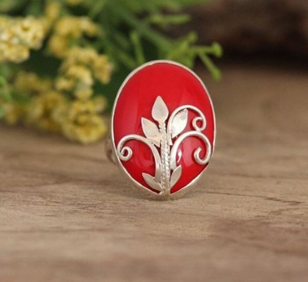 10.00 Carat 925 Sterling Silver Handmade Coral/munga Adjustable Ring ...