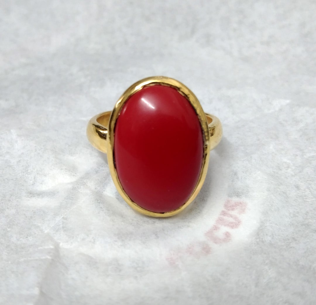 Certified Red Coral/moonga 4.00 - 11.00 Ct. Gemstone Unisex Ring in ...