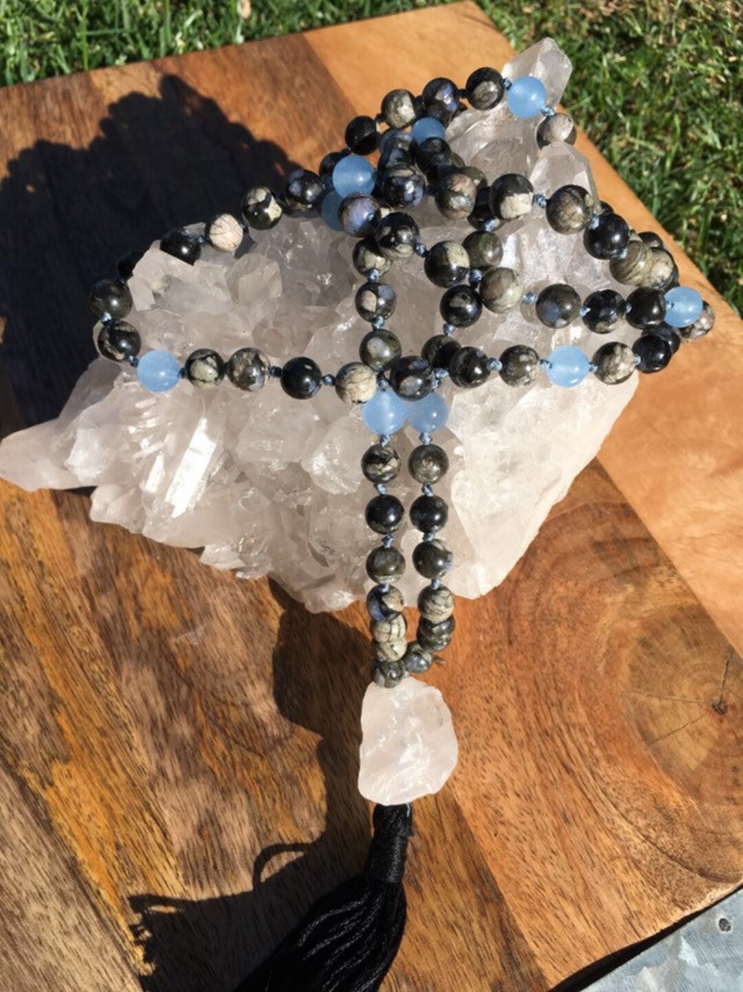 Que Sera and Quartz Natural Gemstone 8mm Bead Mala / Prayer Beads ...