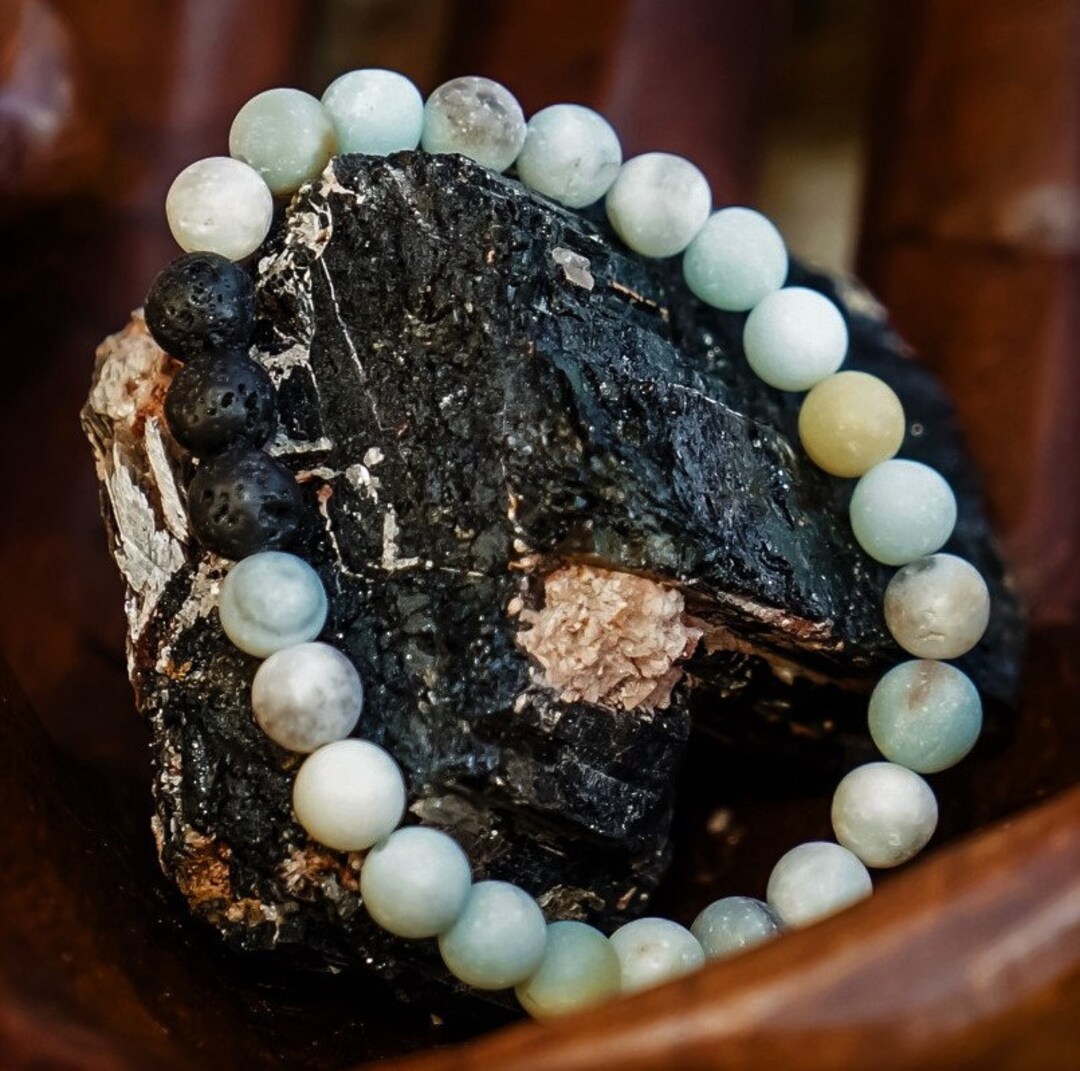 Amazonite and Lava Essential Oil 8mm Natural Gemstone Bracelet - Etsy