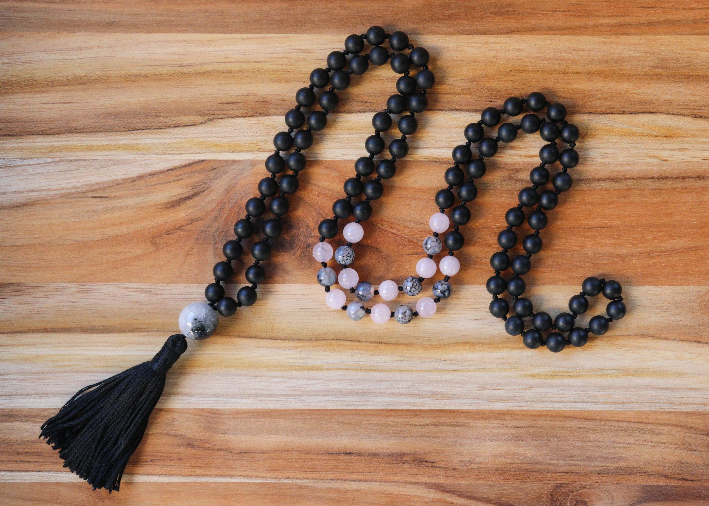 Onyx Rose Quartz and Tourmalated Quartz Natural Gemstone 8mm - Etsy UK