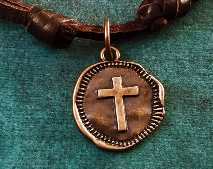 Cross Necklace SMALL Copper Cross Coin Charm Wax Seal Necklace | Etsy