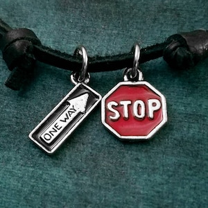 Stop Sign Necklace SMALL Stop Sign Jewelry One Way Street Sign Charm ...