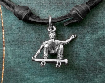 Skateboarder Necklace SMALL Skateboard Necklace Skater Boy Charm ...