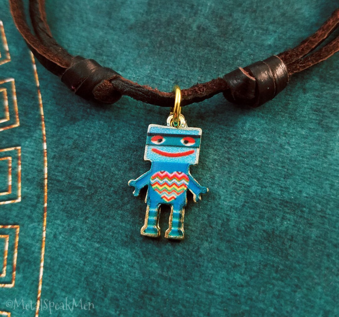 Robot Necklace Blue Love Robot Jewelry Geek Necklace Pendant Cord ...
