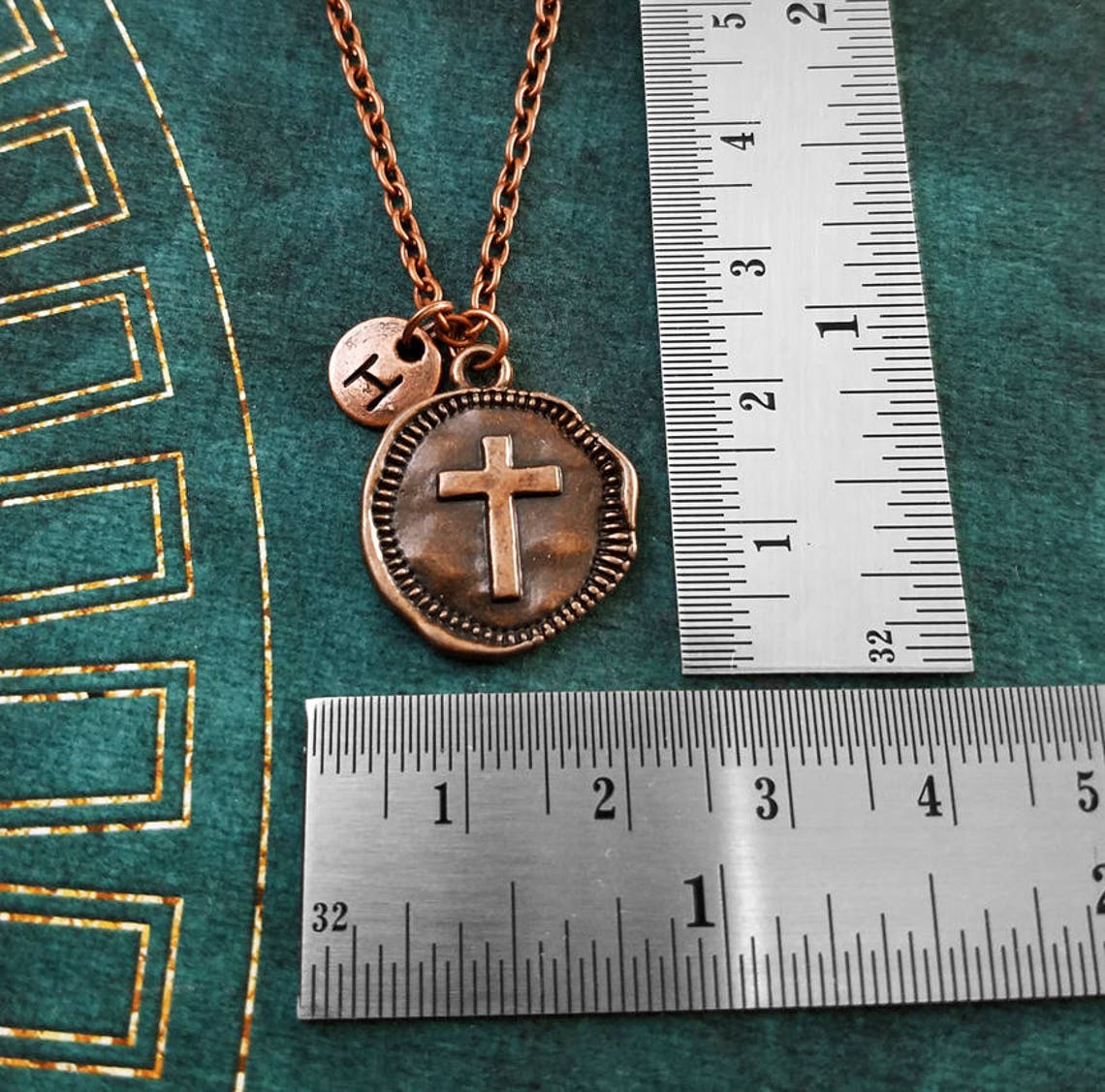 Cross Necklace SMALL Copper Cross Coin Charm Wax Seal Necklace | Etsy