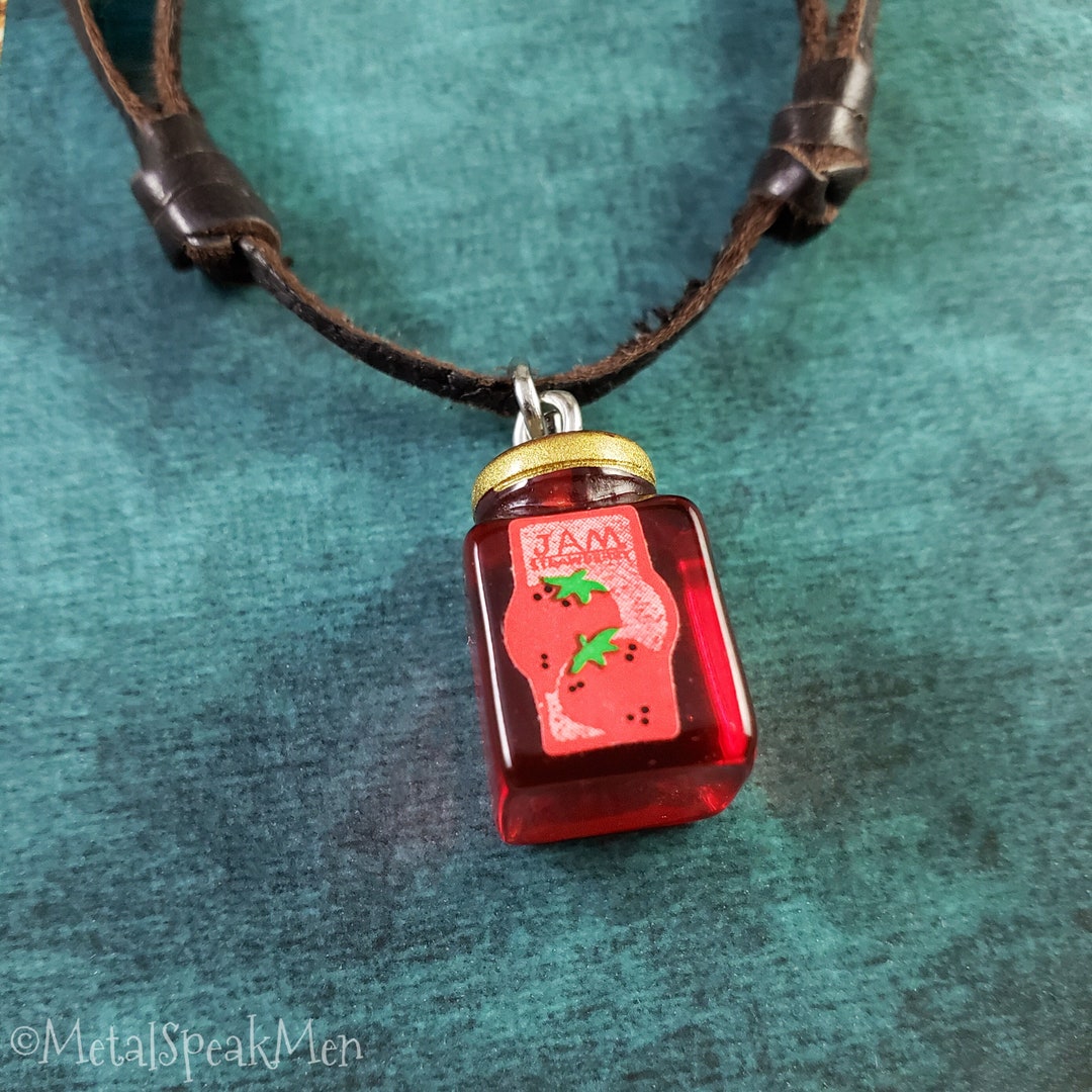 Strawberry Jam Necklace SMALL Red Jam Jar Pendant Jelly Charm Brown ...