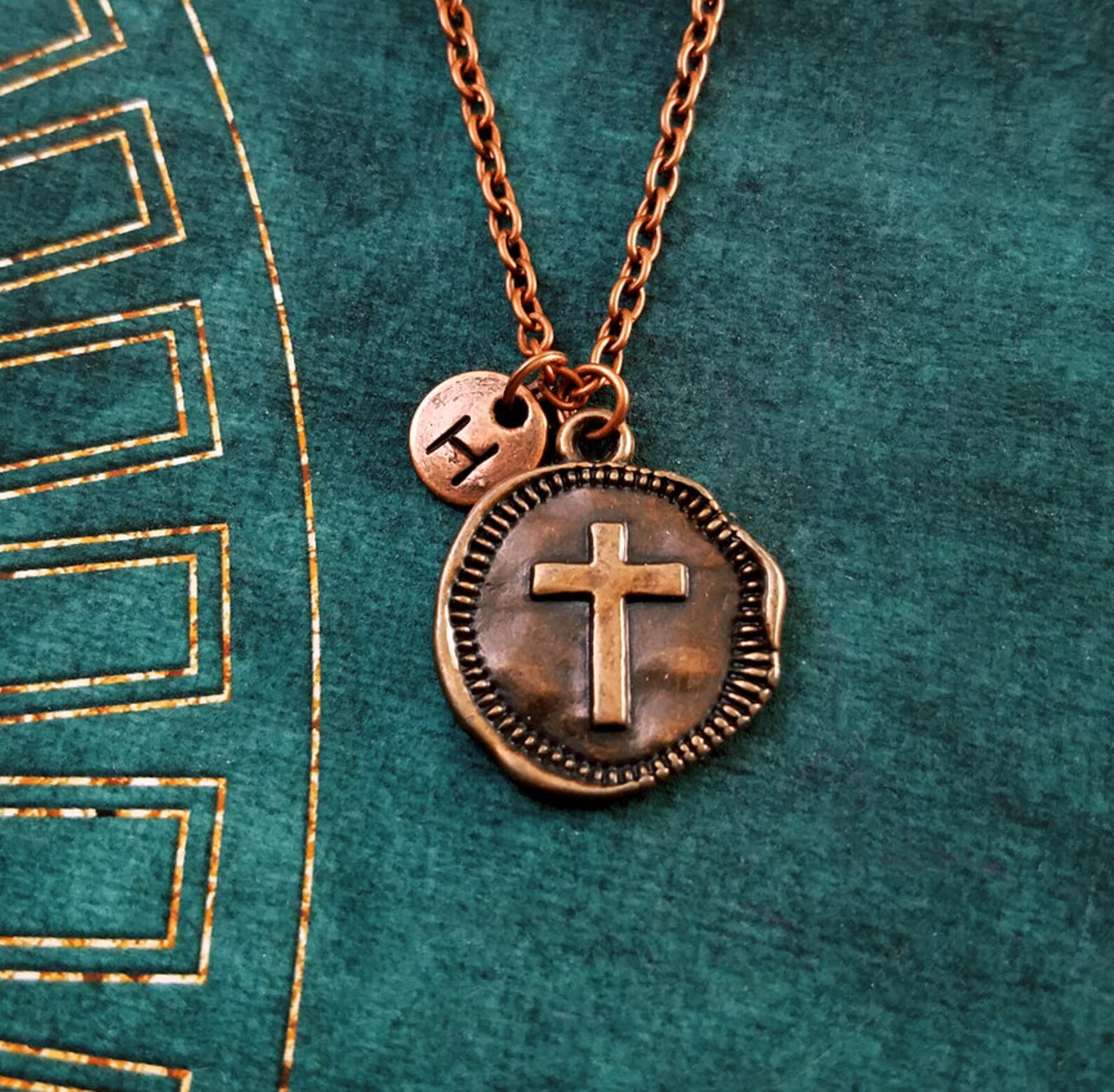 Cross Necklace SMALL Copper Cross Coin Charm Wax Seal Necklace | Etsy