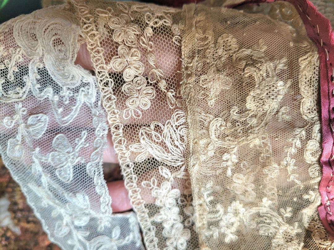 3 Antique French Lace ALENCON Trim Tambour Victorian Collars Edging ...