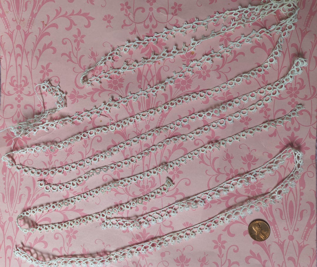 4 Narrow Antique Tatting Hand Made Needle Work Tatted Lace Trim 3+ Yds ...