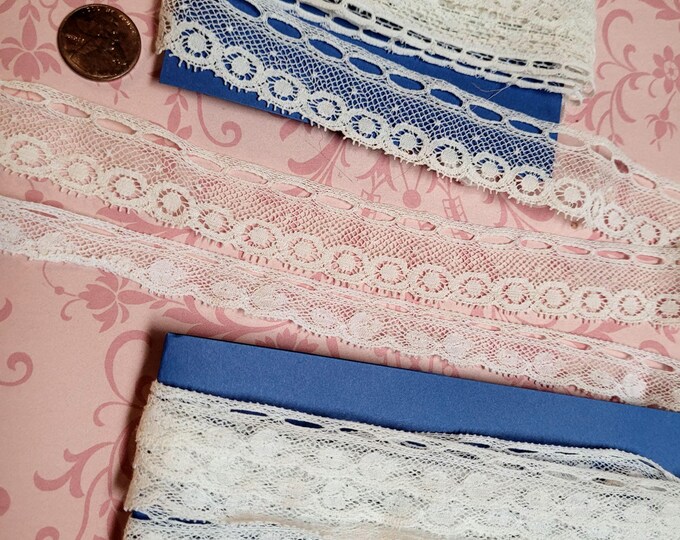 2 Slotted Lace Trim Clothes Valennciene Antique Edging 2+ Yards Beaded ...