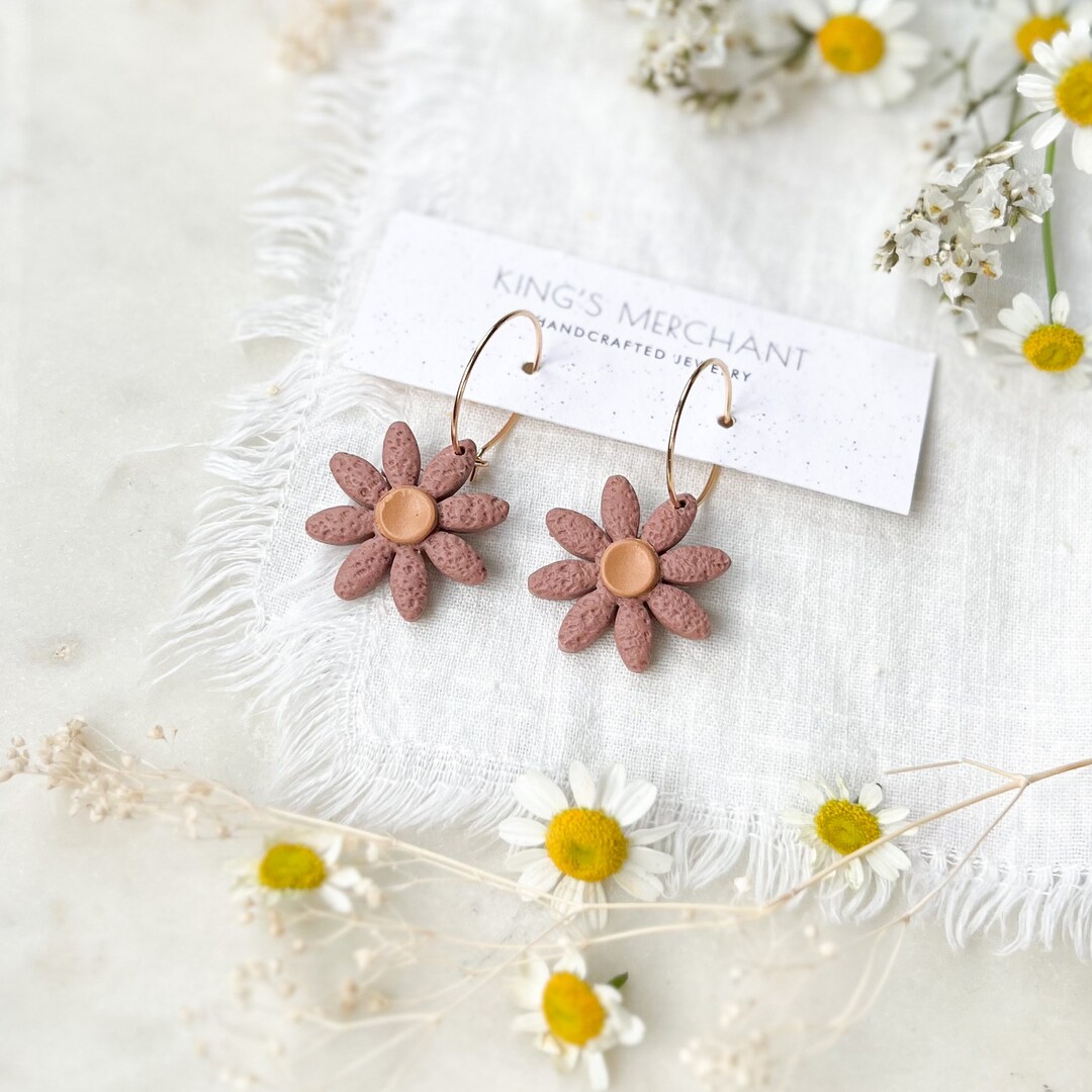 Textured Daisy Hoops Cherry Taupe - Etsy