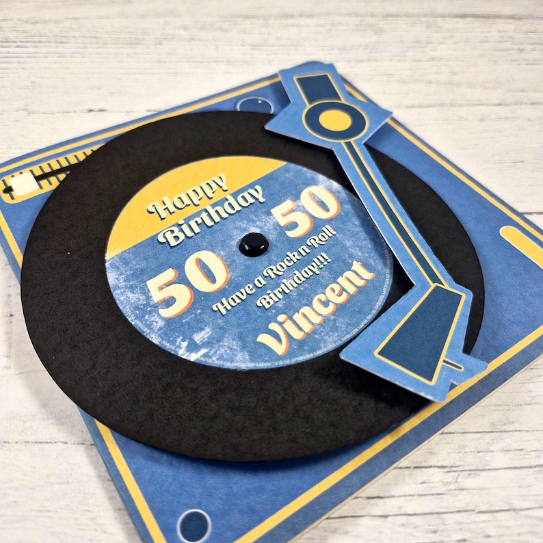 Personalised 50th Birthday Card, Retro Record Player Card, Fiftieth ...