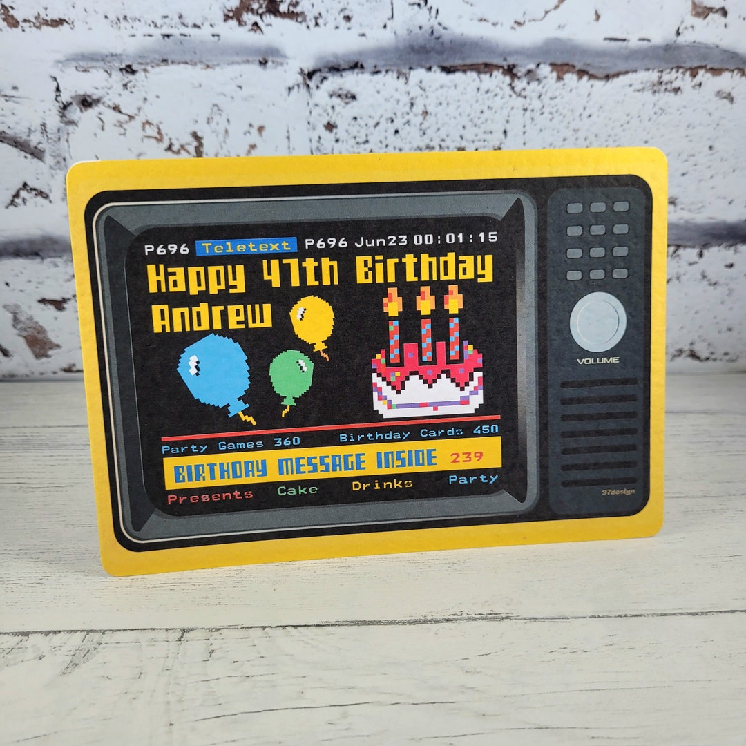 Personalised Retro TV Birthday Card, Any Age Birthday Card 80s ...