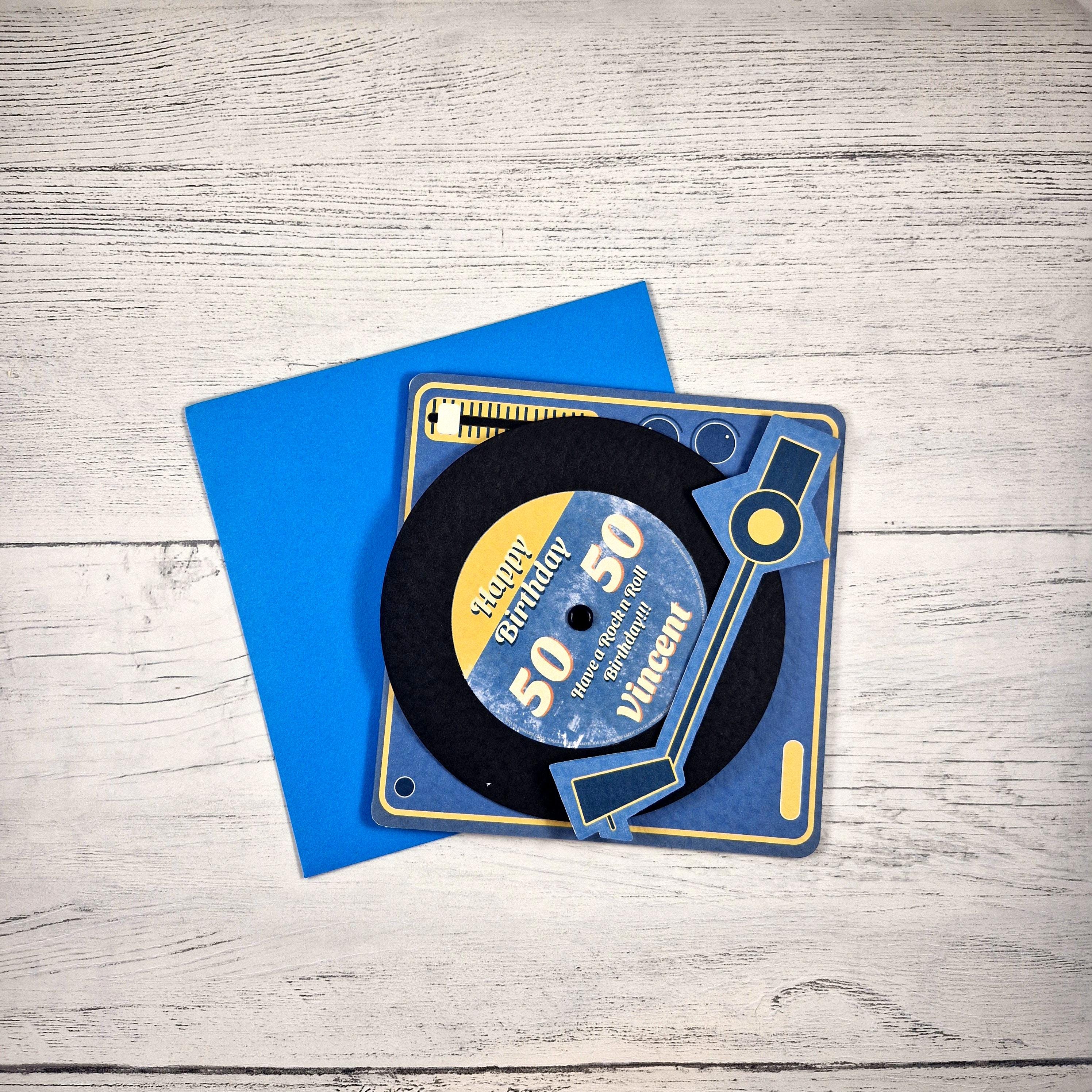 Personalised 50th Birthday Card, Retro Record Player Card, Fiftieth ...