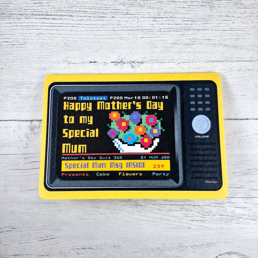 Retro TV Mother's Day Card: Teletext Style Mum Card - Etsy