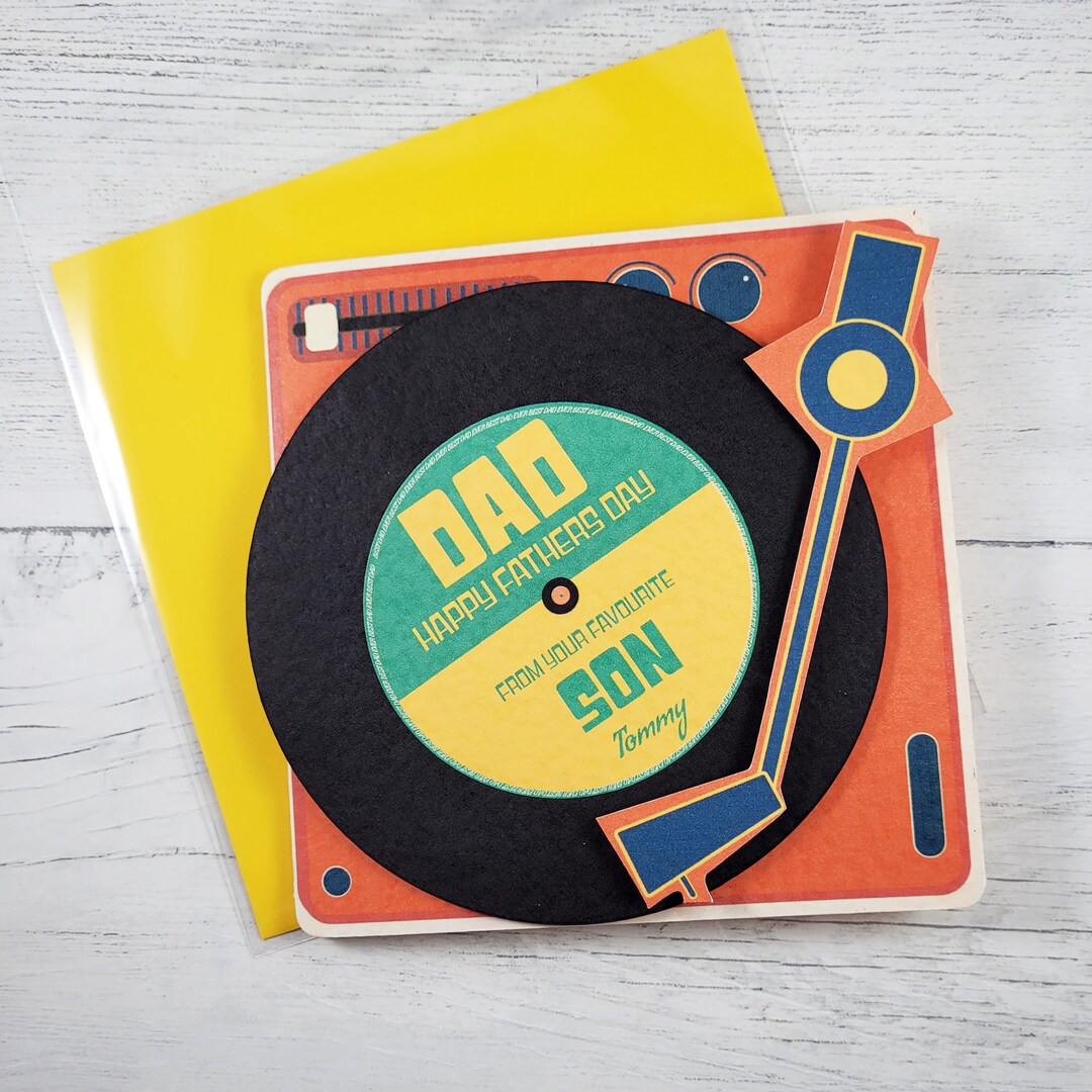 Personalised Record Player Fathers Day Card, Card From Son, Card for ...