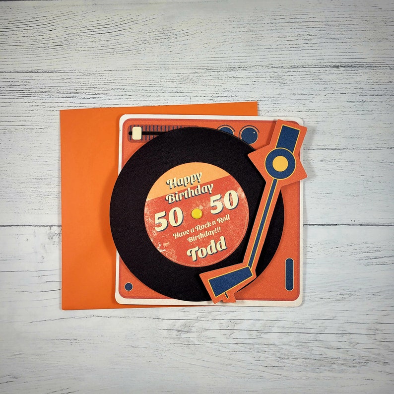 Personalised 50th Birthday Card, Retro Record Player Card, Fiftieth ...