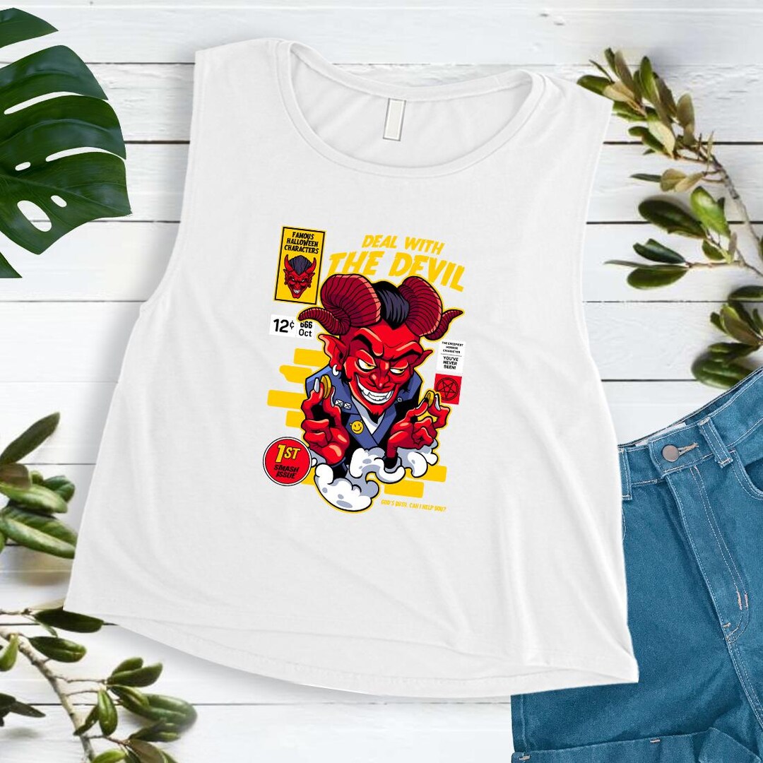 Deal With the Devil Crop Muscle Women's Top I Halloween Women Crop Muscle Shirt I Halloween ...