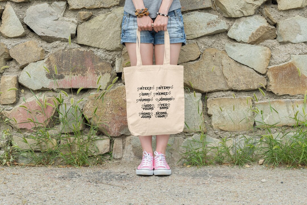 Ateez Pixel Decal Natural/black Canvas Bag K-pop Canvas Bag Kpop Fan ...