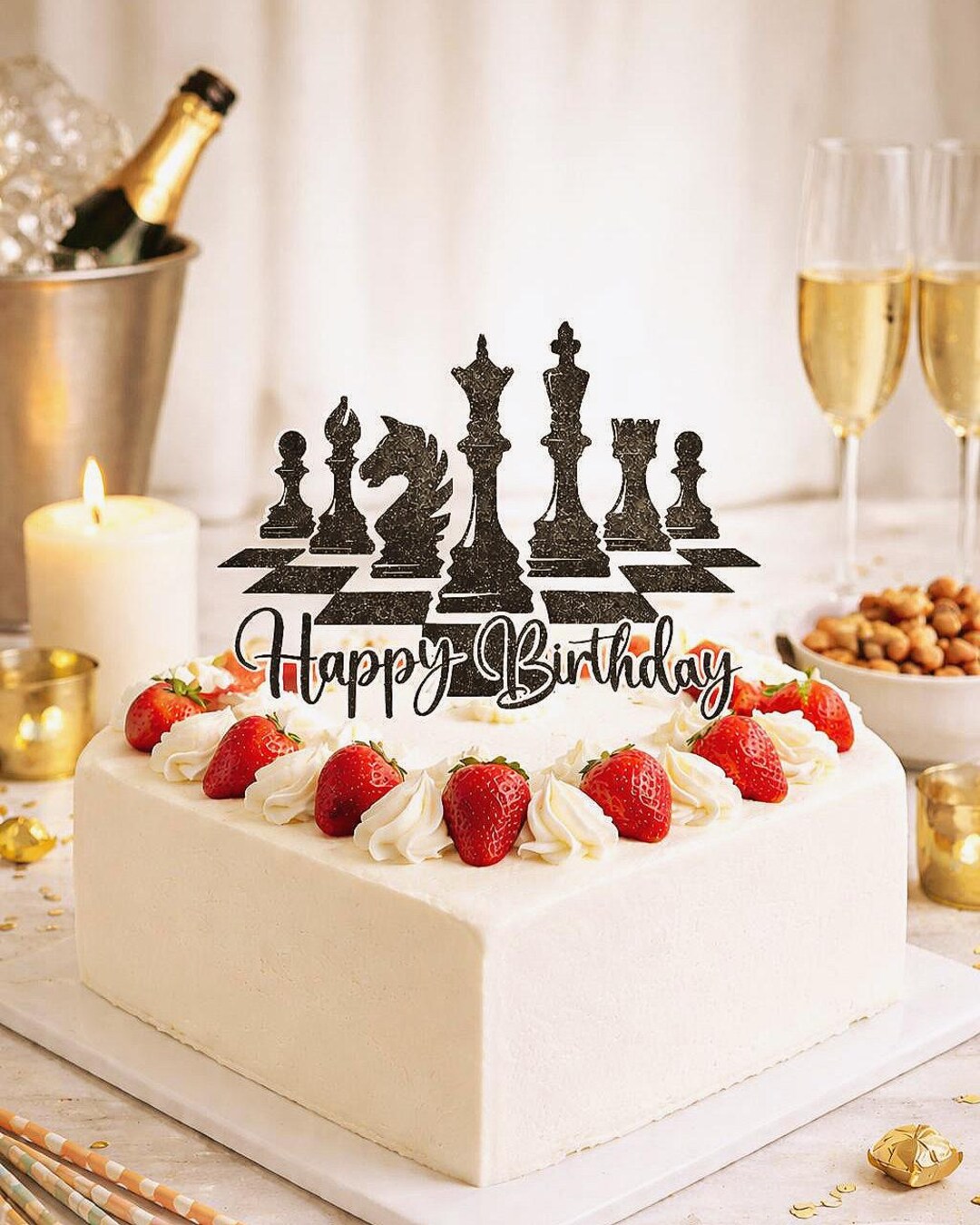 Chess Game Cake Topper, Chess Board Theme Birthday Party Cake Topper ...