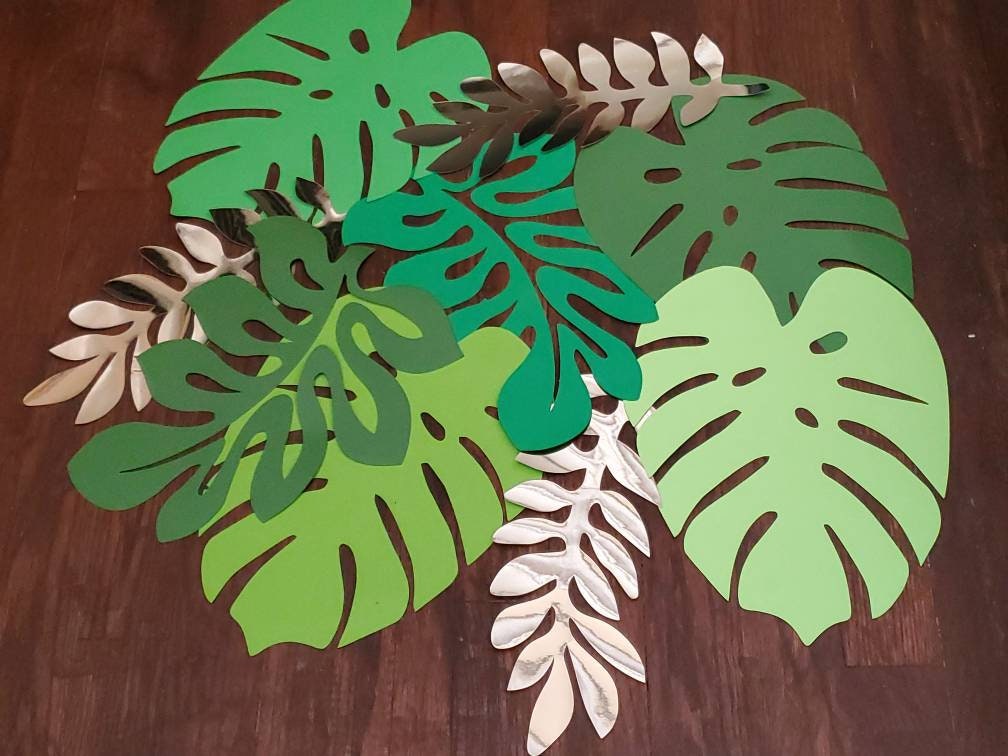 12pc Large Tropical/ Jungle Leaves Green/gold Paper Leaves - Etsy